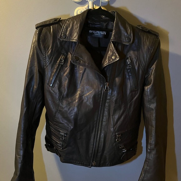 Balmain | Jackets & Coats | Balmain Dark Leather Biker Jacket | Poshmark